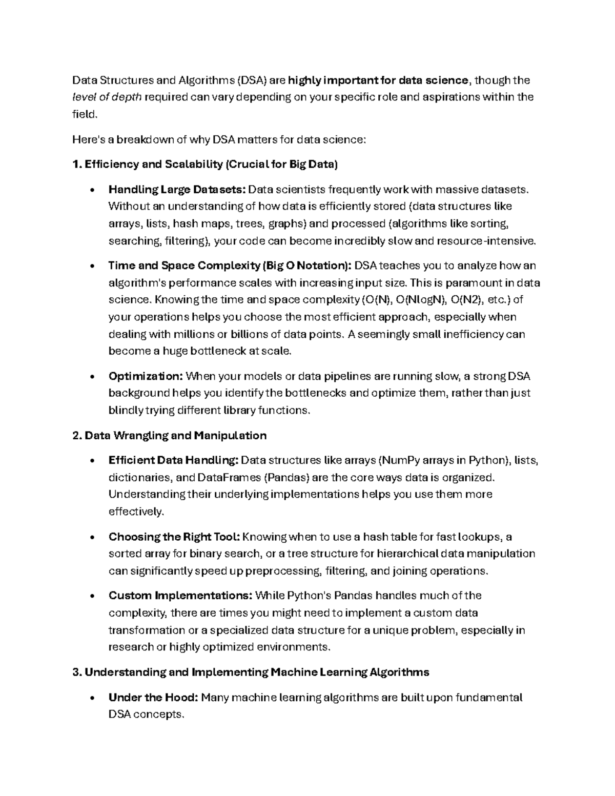 Data Structures and Algorithms (DSA) Importance in Data Science - Studocu