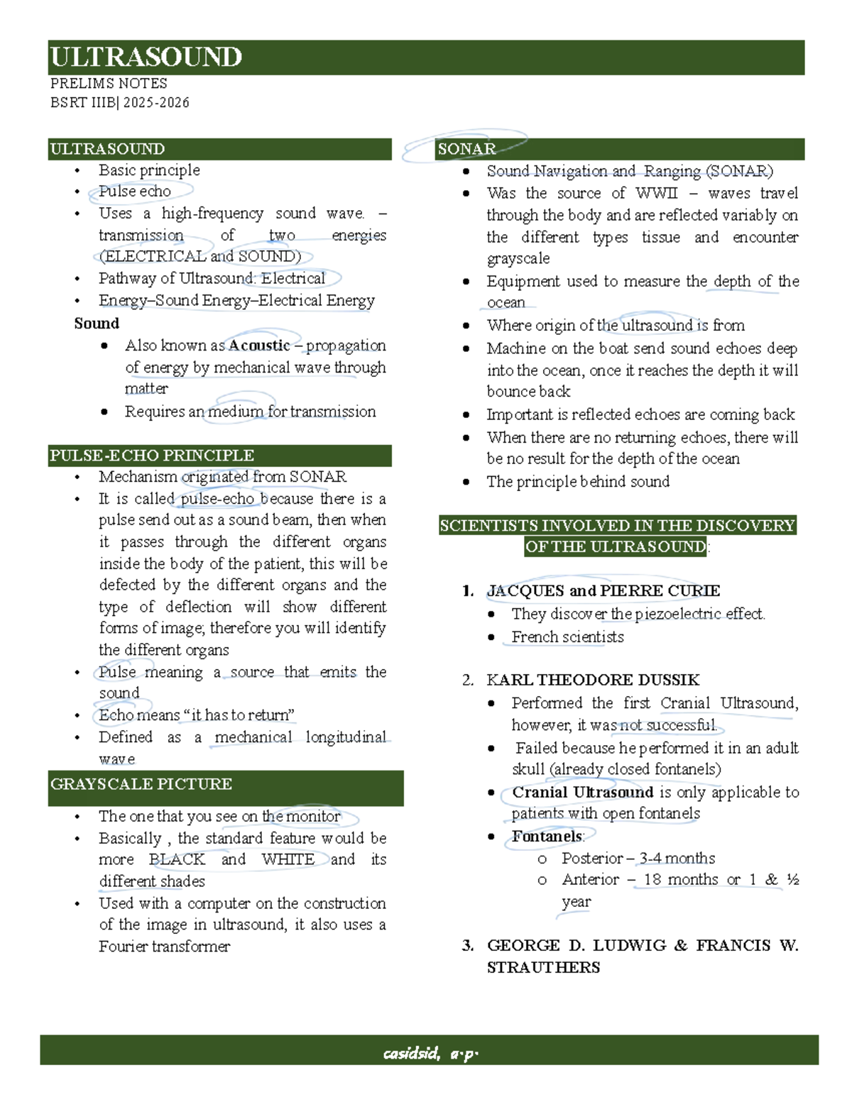Ultrasound Prelim Notes BSRT: Principles, Waves, and Imaging Techniques ...