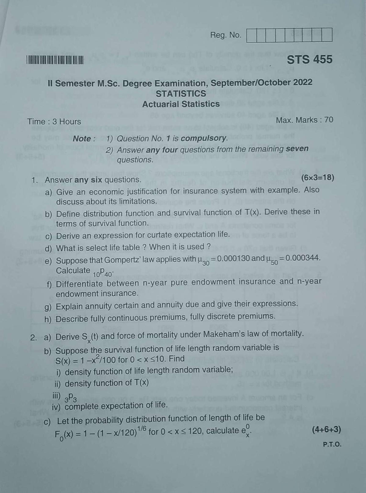 Statistics-Old Question Paper - Reg. No. STS 455 II Semester M. Degree ...