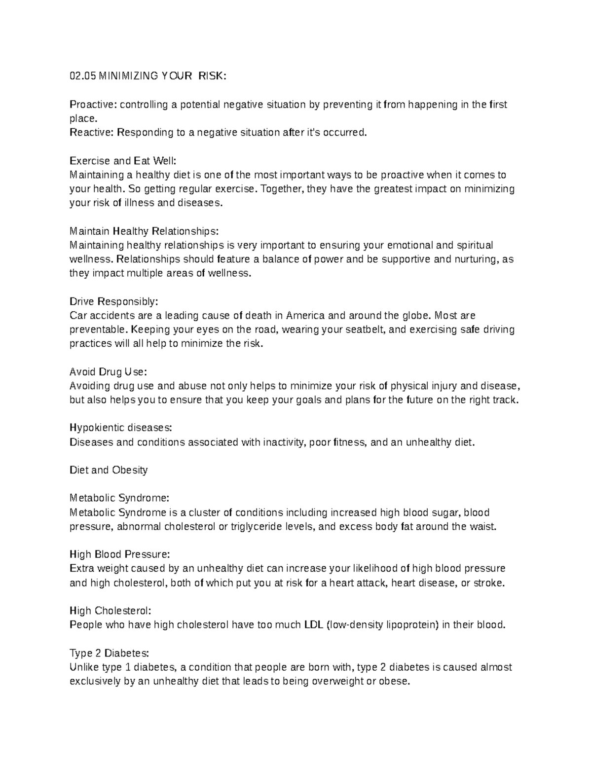 02.05 Minimizing YOUR RISK - 02 MINIMIZING YOUR RISK: Proactive: controlling a potential ...