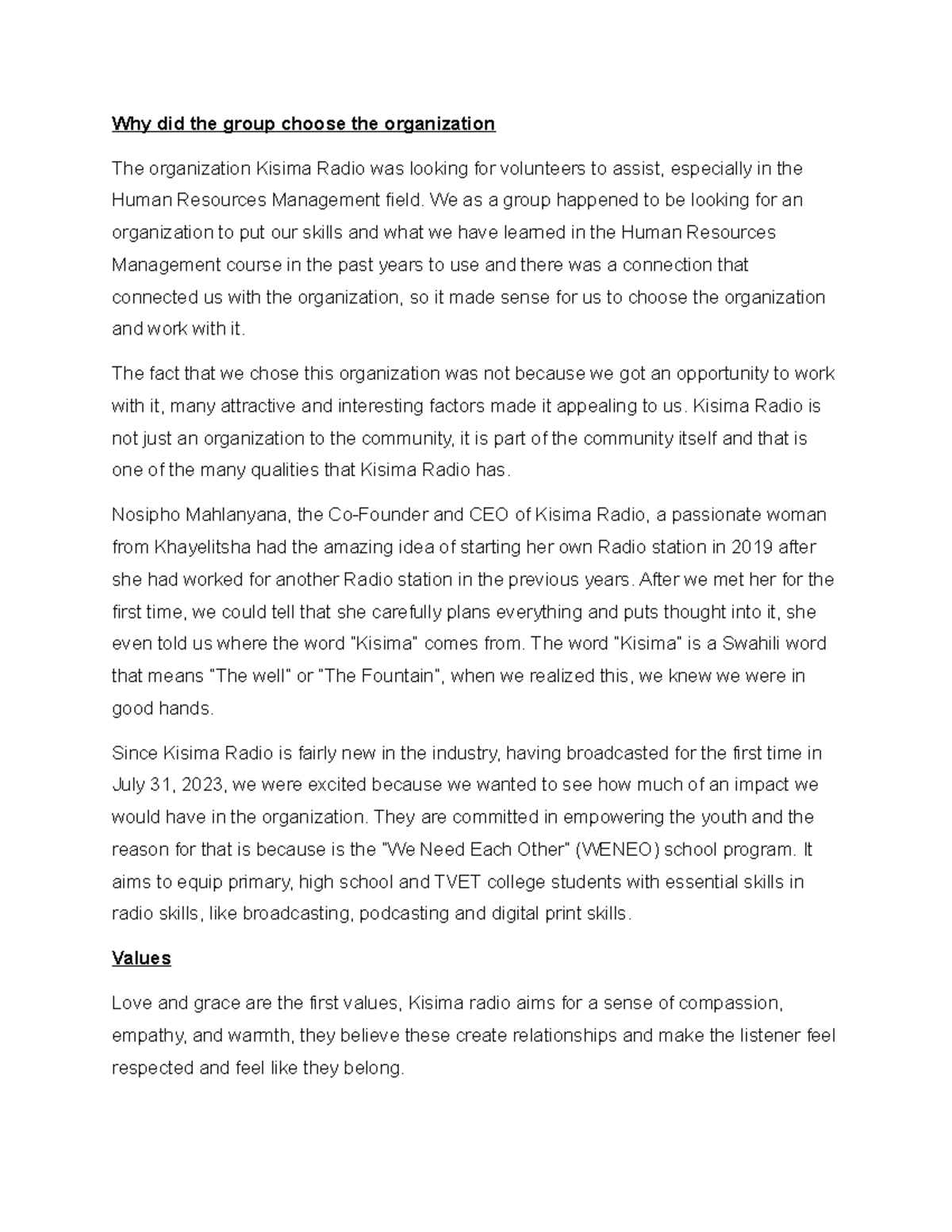 Kisima Radio: Human Resources Management Volunteer Experience - Studocu