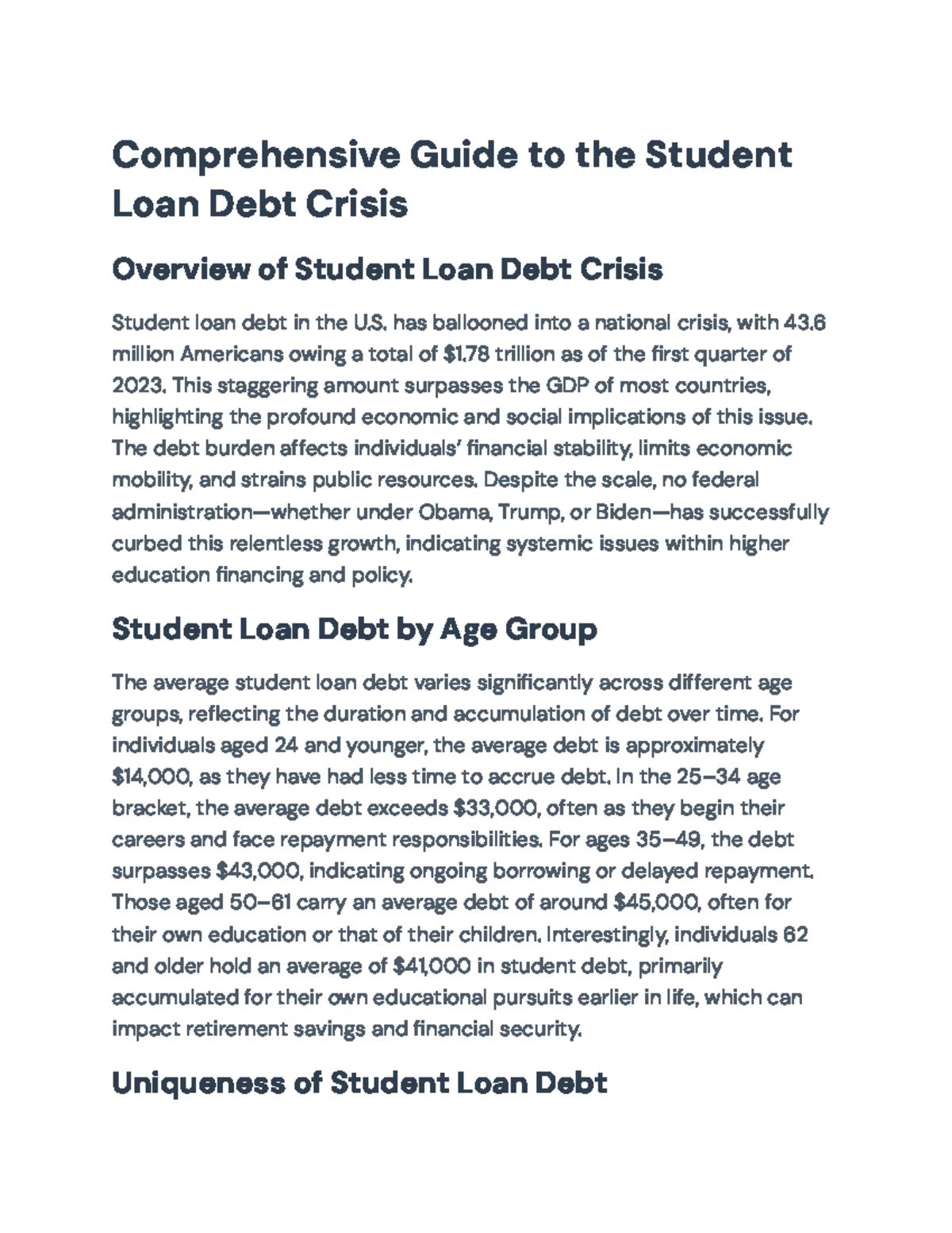 Comprehensive Overview of the Student Loan Debt Crisis (FIN 2023) - Studocu