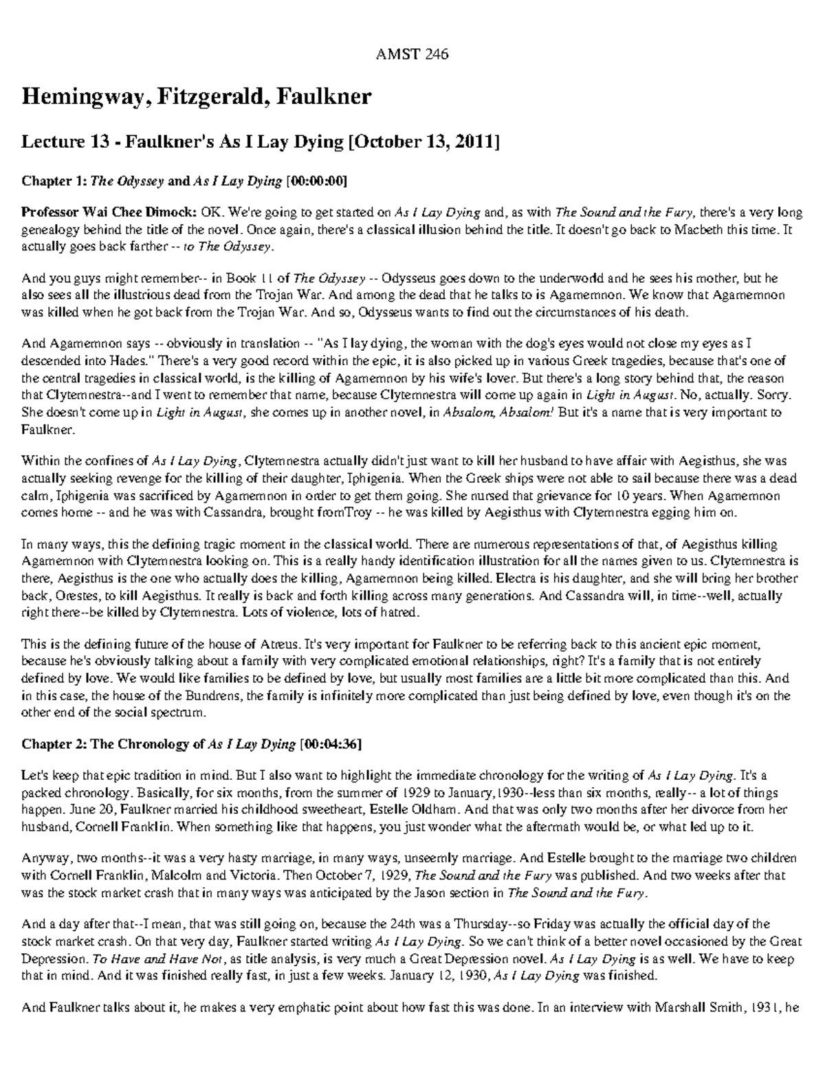 Faulkners as i lay dying lecture 13 - lecture 25 faulkner's light in ...