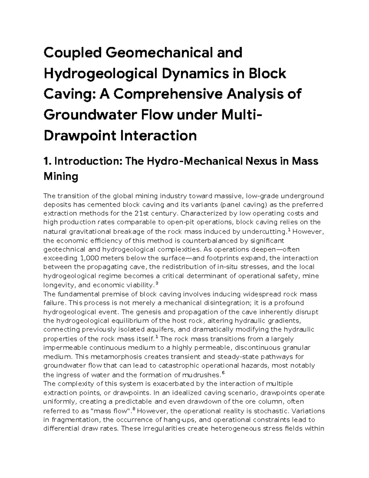CIVL 401: Caving Mine Drawpoint Interaction Modeling and ...