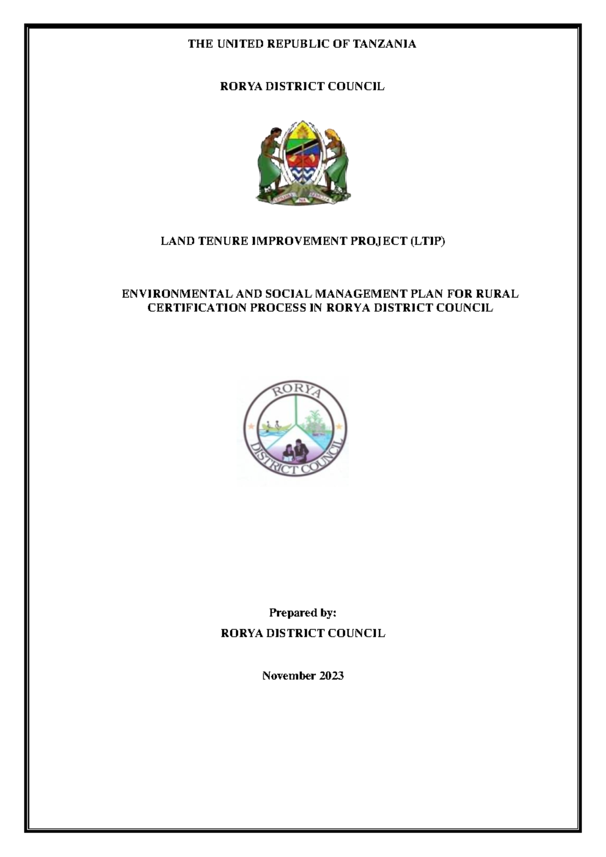 Rorya District Council LTIP Environmental & Social Management Plan ...