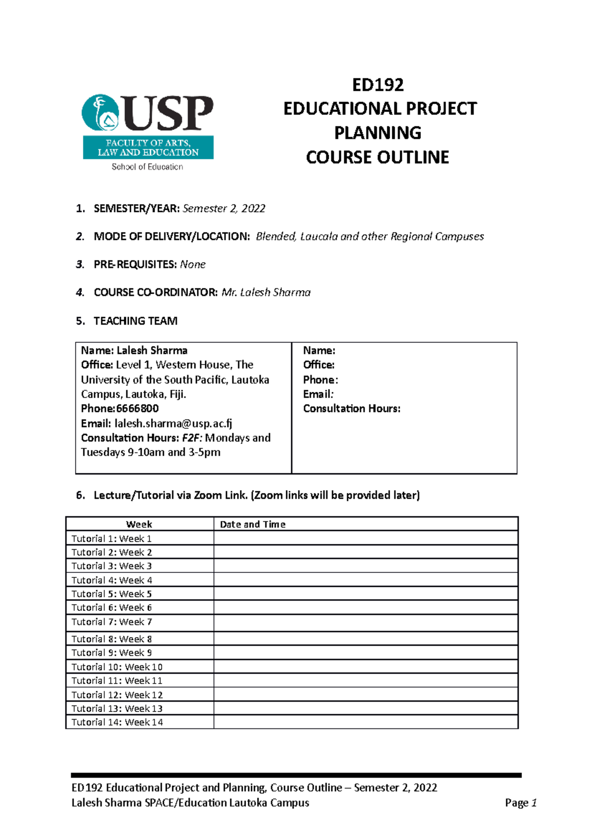 SOE Course Outline ED192 revised 2022 - ED EDUCATIONAL PROJECT PLANNING ...