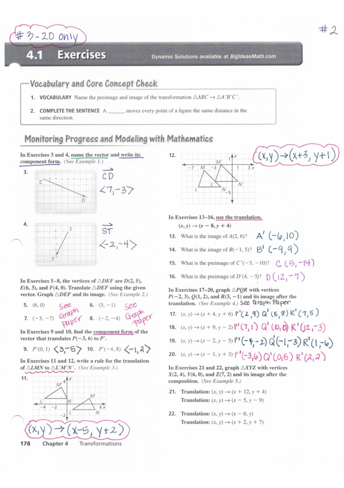 Answer Key: Worked Solutions for Exercises 4.1 - Translations - Studocu