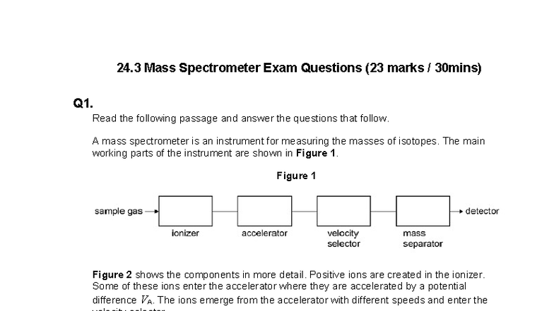 Physics Mass Spectrometer Exam Questions (24.3) - Studocu