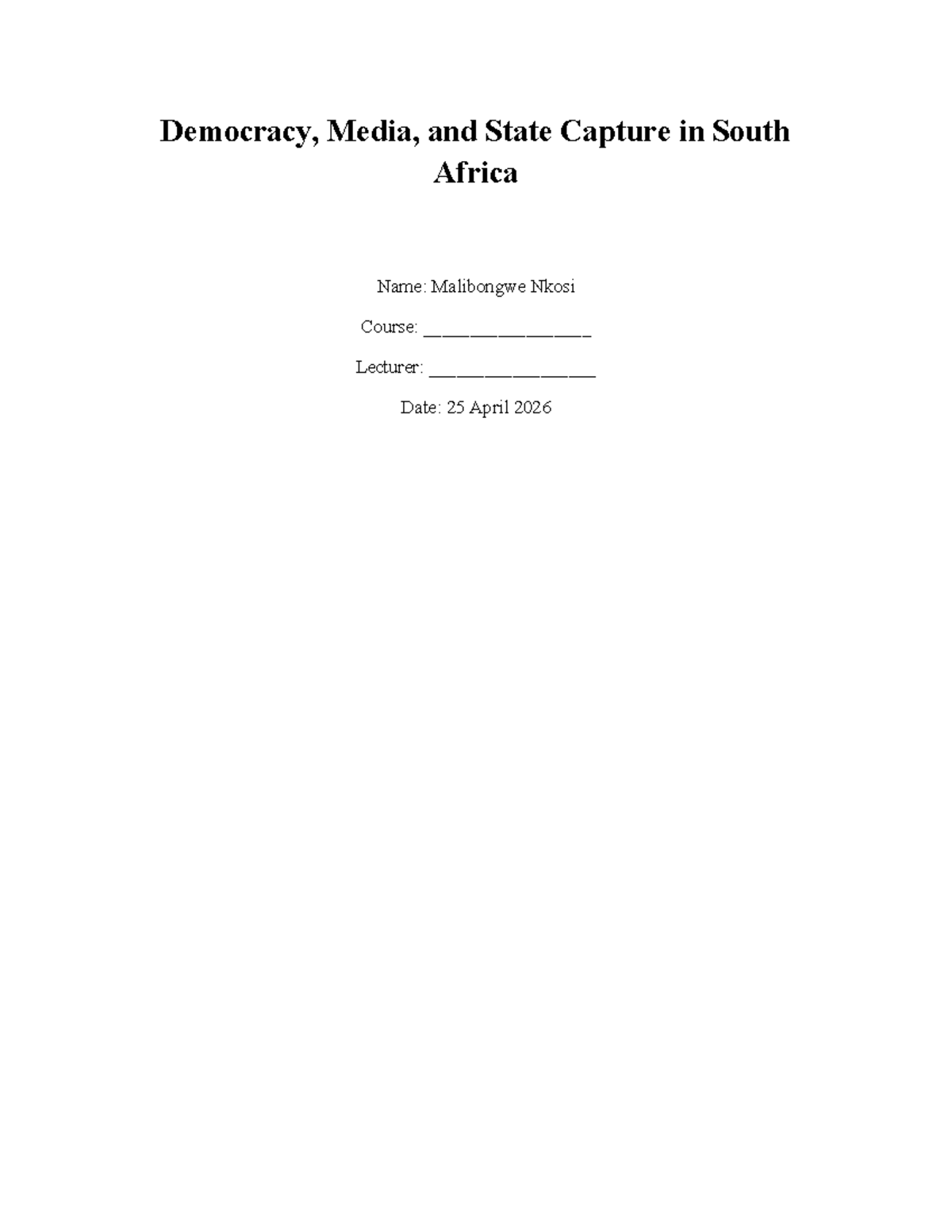 State Capture Essay - POLS 2026 - Studocu