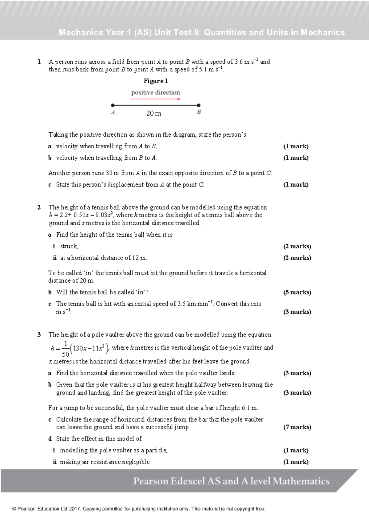 Mechanics Year 1 (AS) Unit Test 8: Quantities and Units Analysis - Studocu