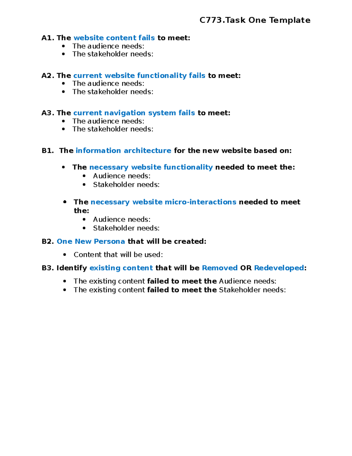 C773 Task One - Website Development Template and Instructions - Studocu