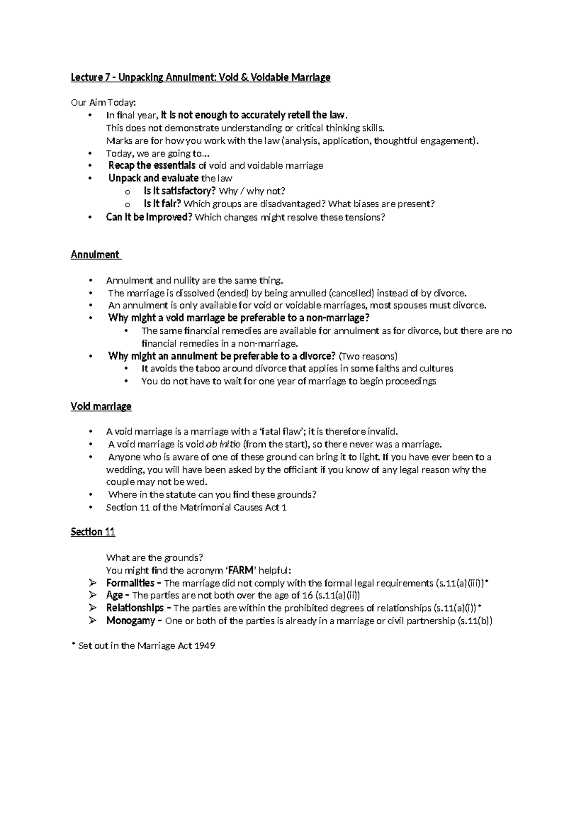 Lecture 7A: Analyzing Void and Voidable Marriages and Annulment - Studocu