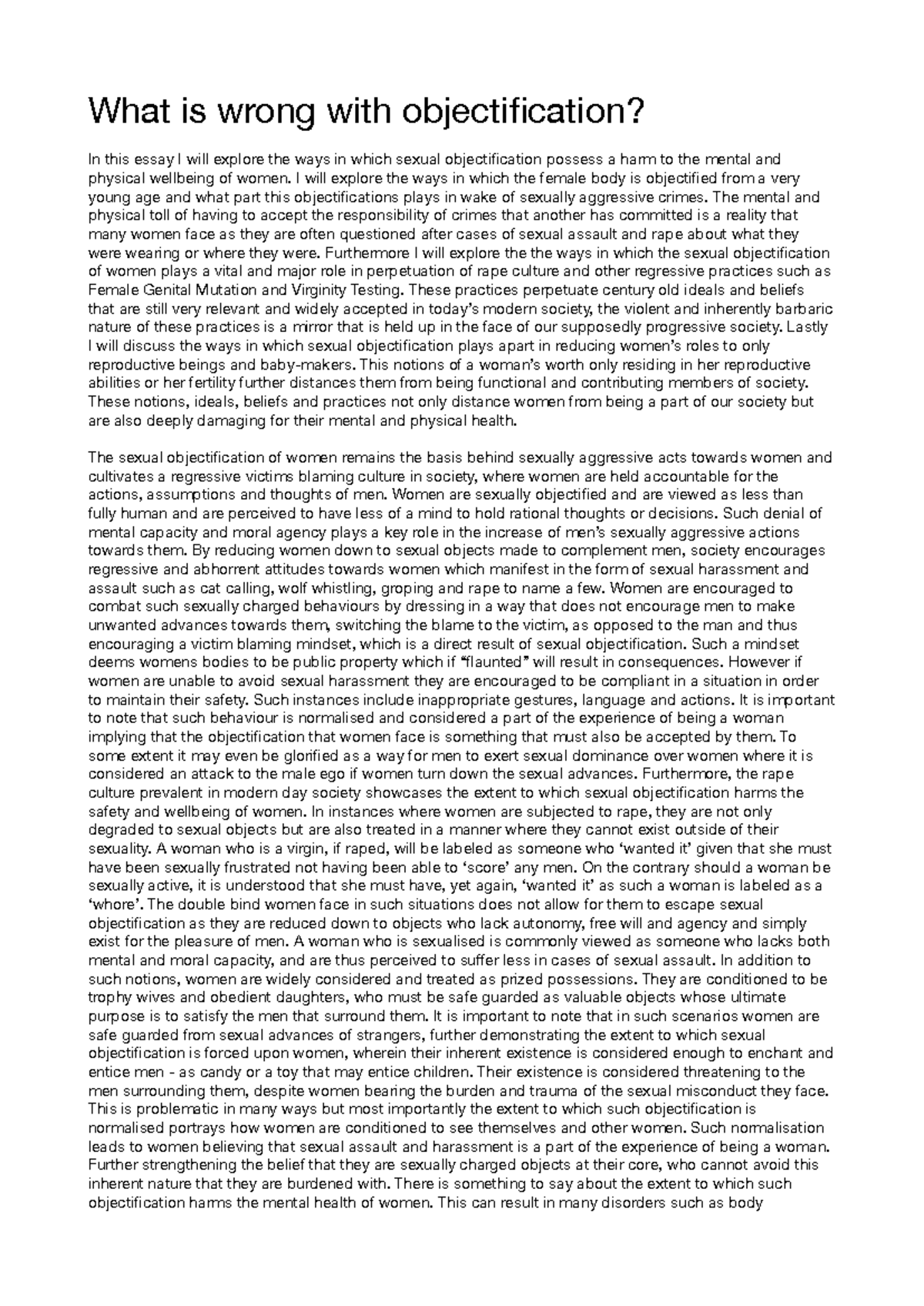 Objectification - I will explore the ways in which the female body is ...