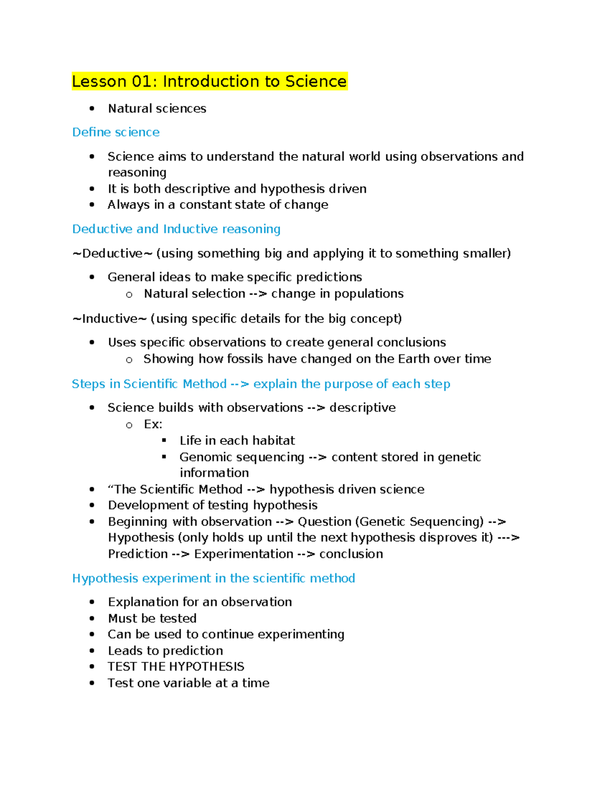 Biology 101: Lesson 01 - Introduction to Science & Scientific Method - Studocu