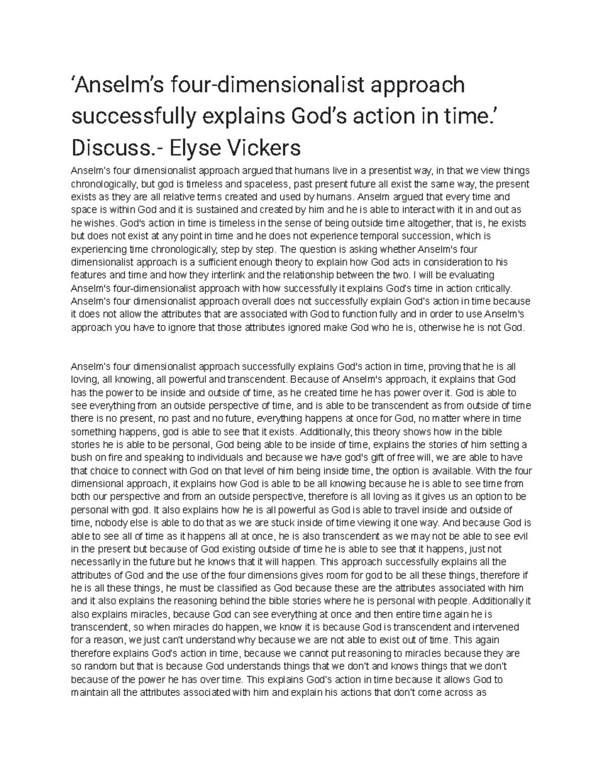 PHIL 101: Anselm's Four-Dimensionalist Theory of God's Timelessness ...