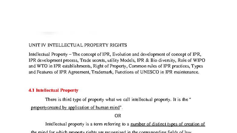 Unit IV: Intellectual Property Rights (IPR) Overview and Key Concepts ...