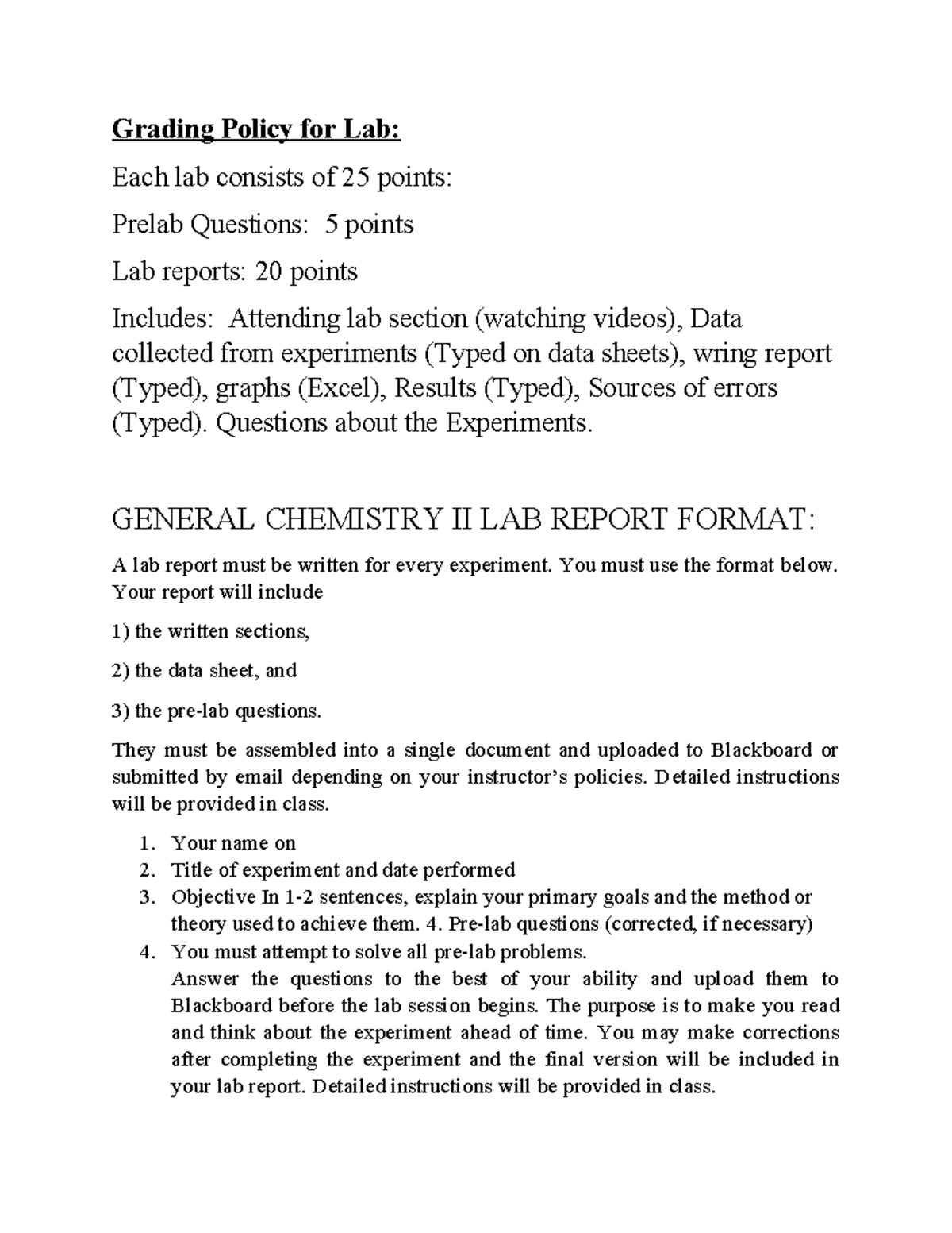 GEN CHEM II: Lab Report & Prelab Guidelines for Experiments - Studocu