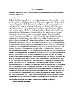 Unit 8 Assignment 2 - Unit 8: Promoting public health - Assignment 2 ...