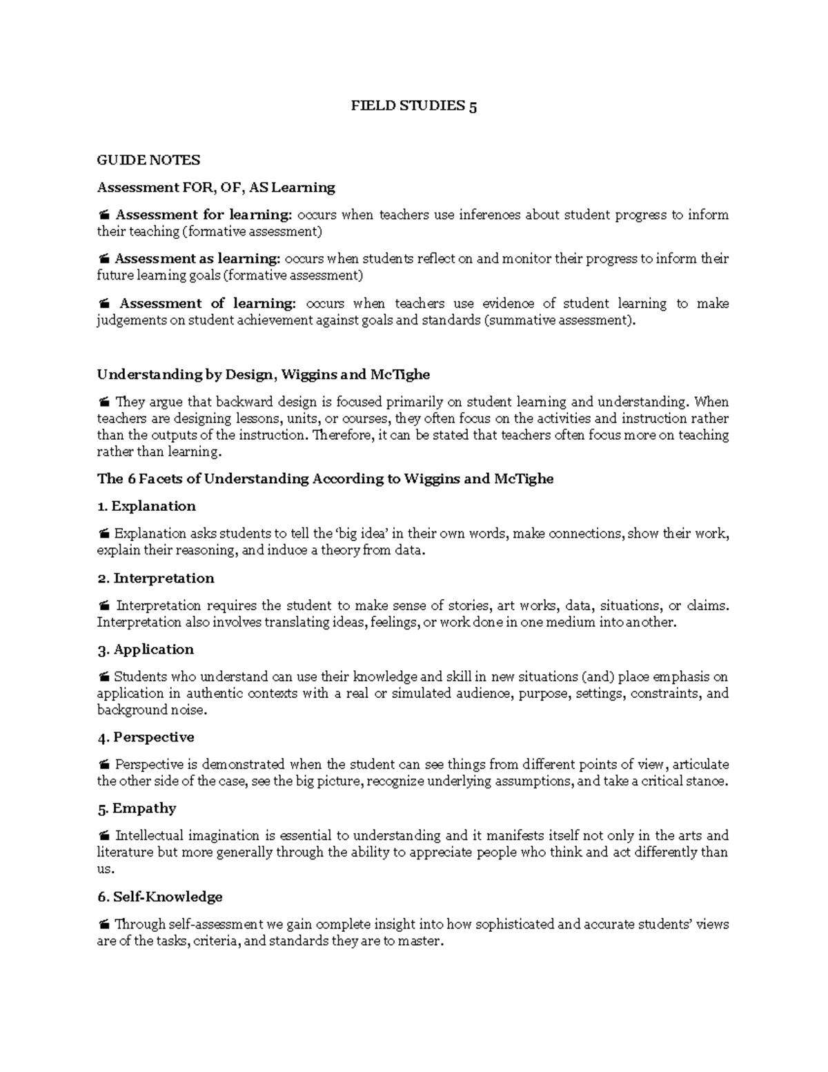 FIELD STUDIES 5 - Comprehensive Review of Assessment Methods - Studocu