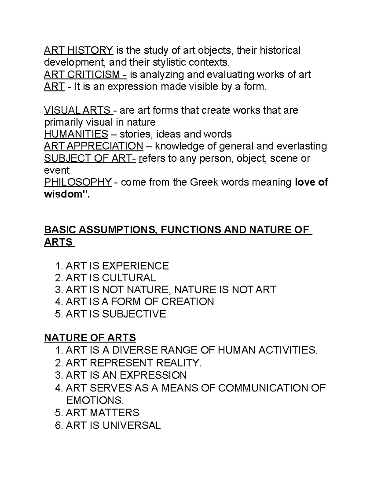 Reviewer - Art Appreciation - ART HISTORY is the study of art objects ...