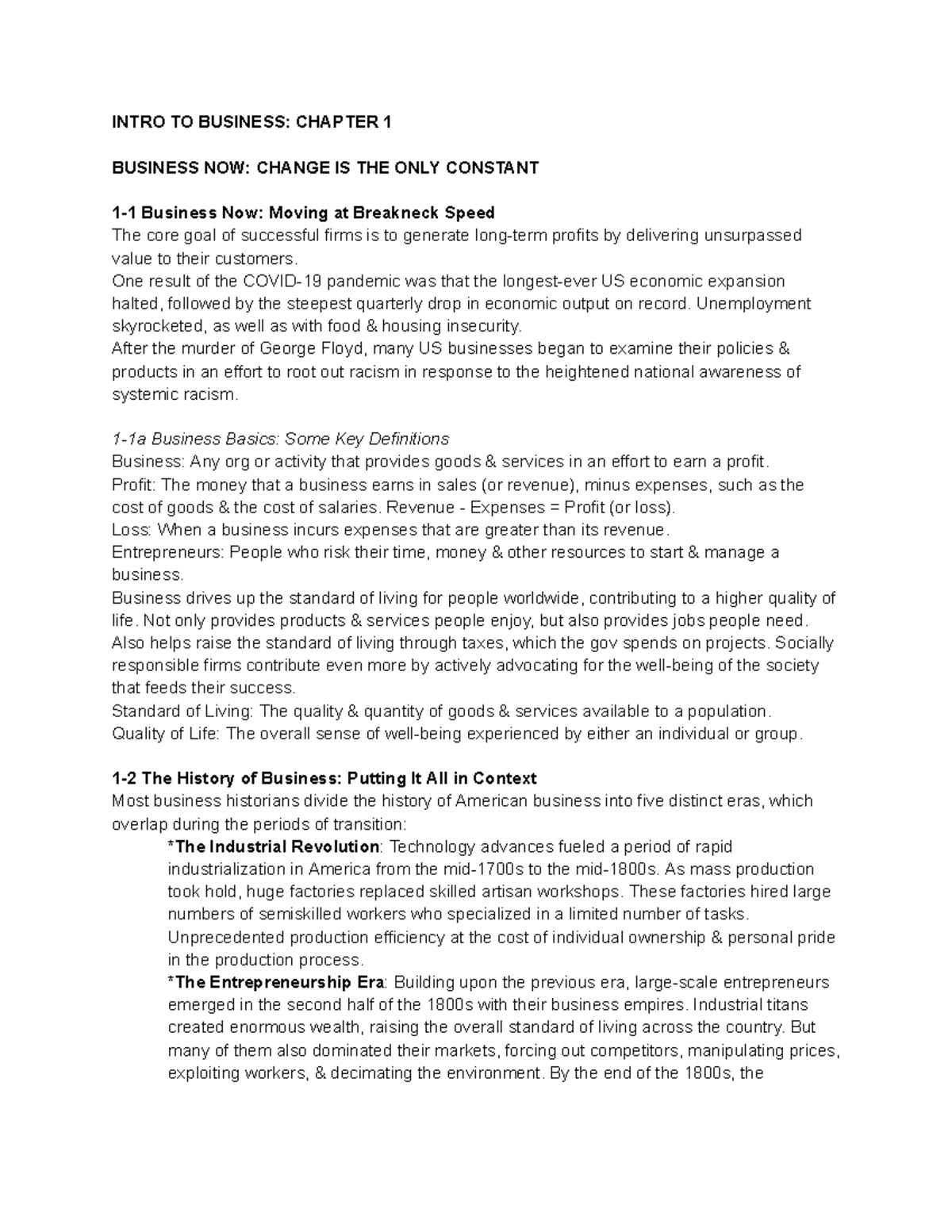 Intro to Business: Understanding Chapter 1 Key Concepts - Studocu