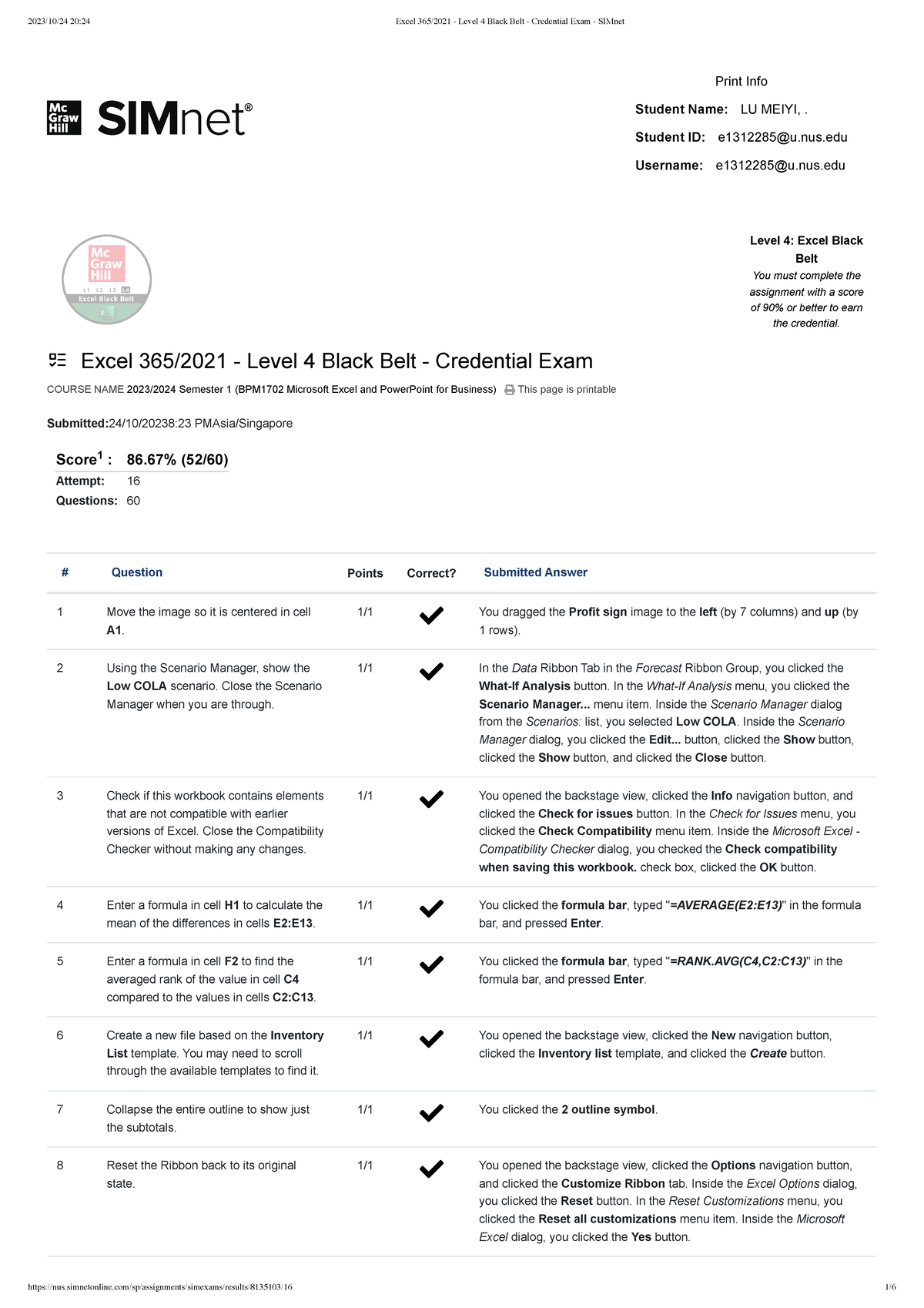 Excel 365/2021 Level 4 Black Belt Credential Exam Questions and Answers ...