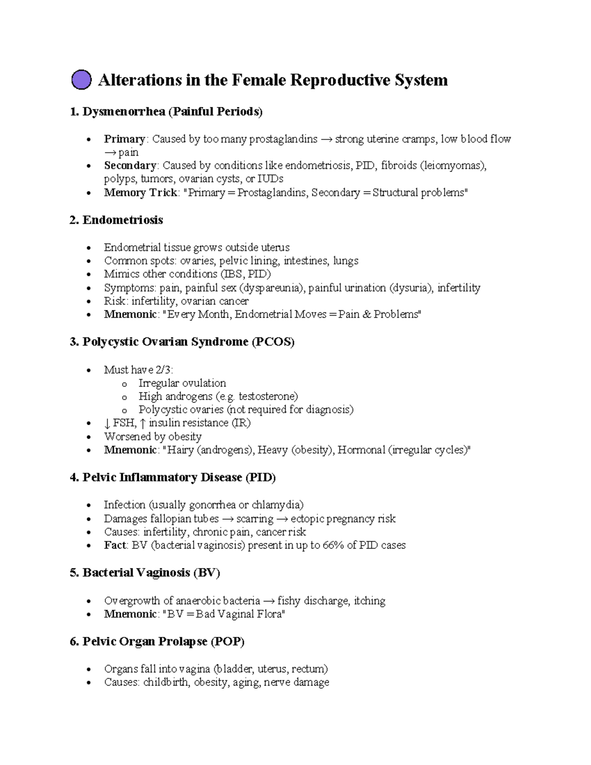 Alterations in the Female Reproductive System: Key Disorders ...