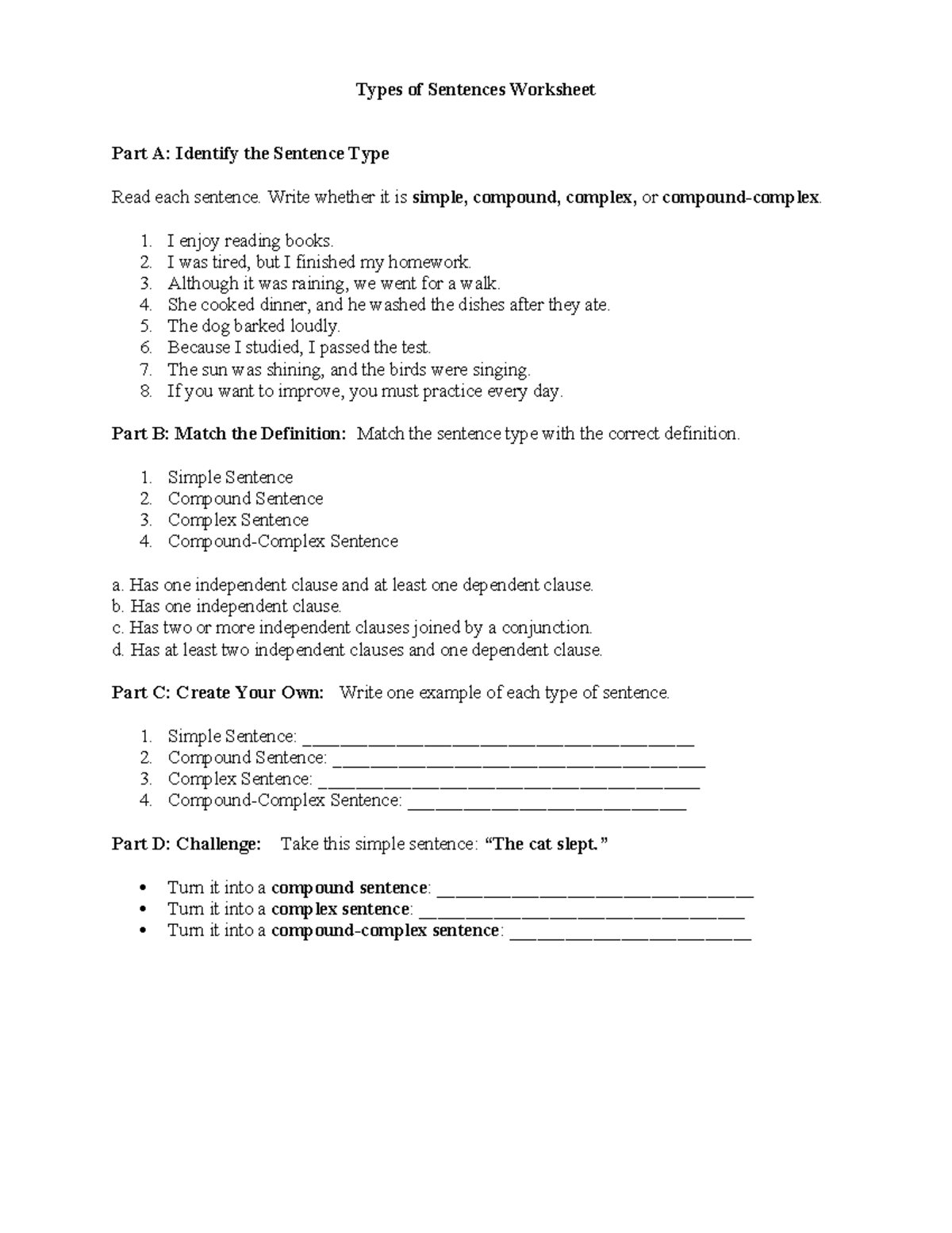 Types of Sentences Worksheet 3103: Identify & Create Sentence Types ...