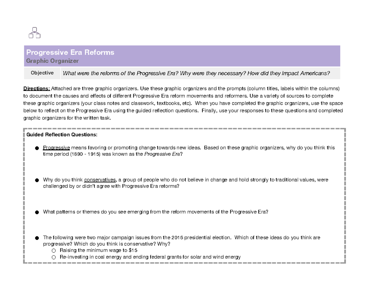 11.05.C - Graphic Organizer on Progressive Era Reforms and Impacts ...