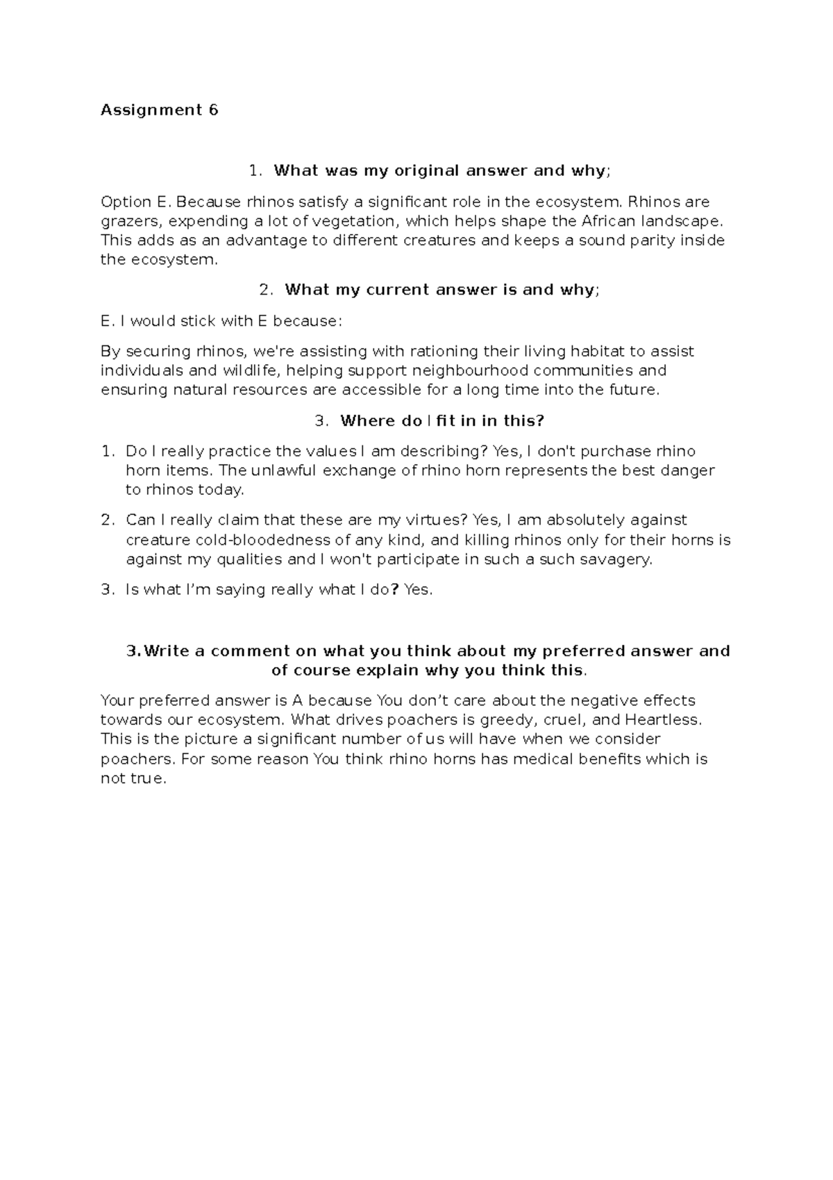SUS1501 A6 - Assignment 6 Reflection on Rhinos and Ecosystem Impact ...