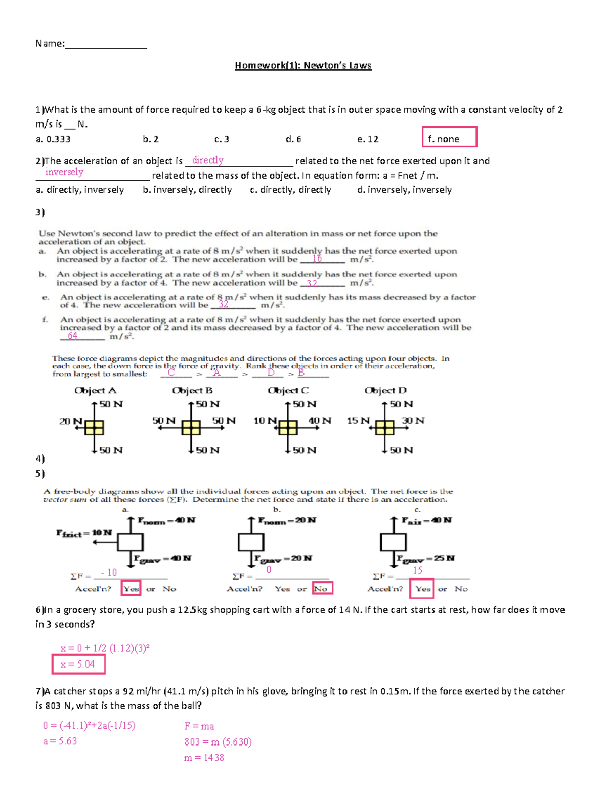 Newton's Laws Homework (PHYS 101) - Force & Motion Problems - Studocu