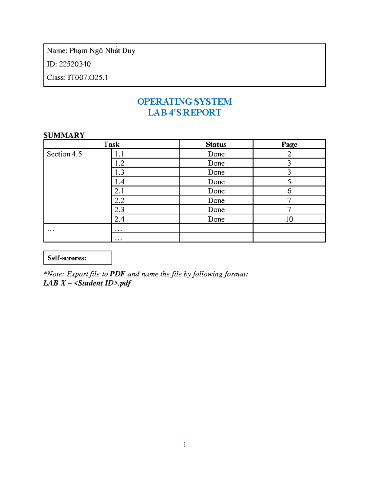 LAB4 abcdefghij - Name: Phạm Ngô Nhất Duy ID: 22520340 Class: IT007. 1 ...
