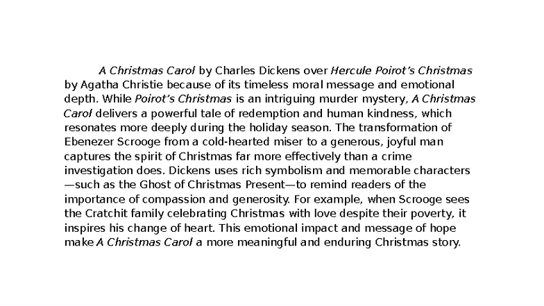 A Christmas Carol vs. Hercule Poirot: A Holiday Comparison - Studocu