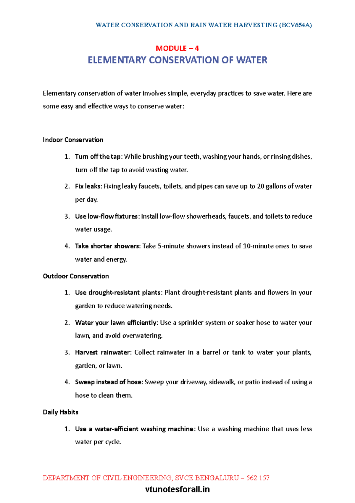Water Conservation & Rainwater Harvesting Strategies (BCV654A) - Studocu