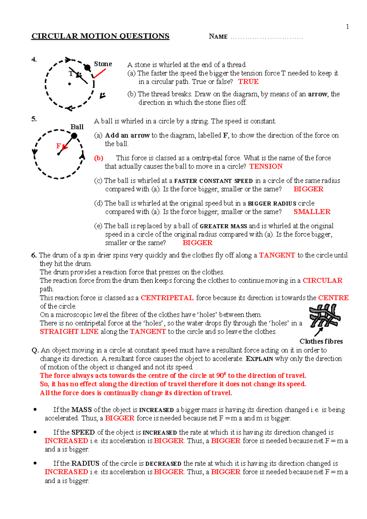 CIRCULAR MOTION WORKSHEET - Tension and Forces Analysis - Studocu
