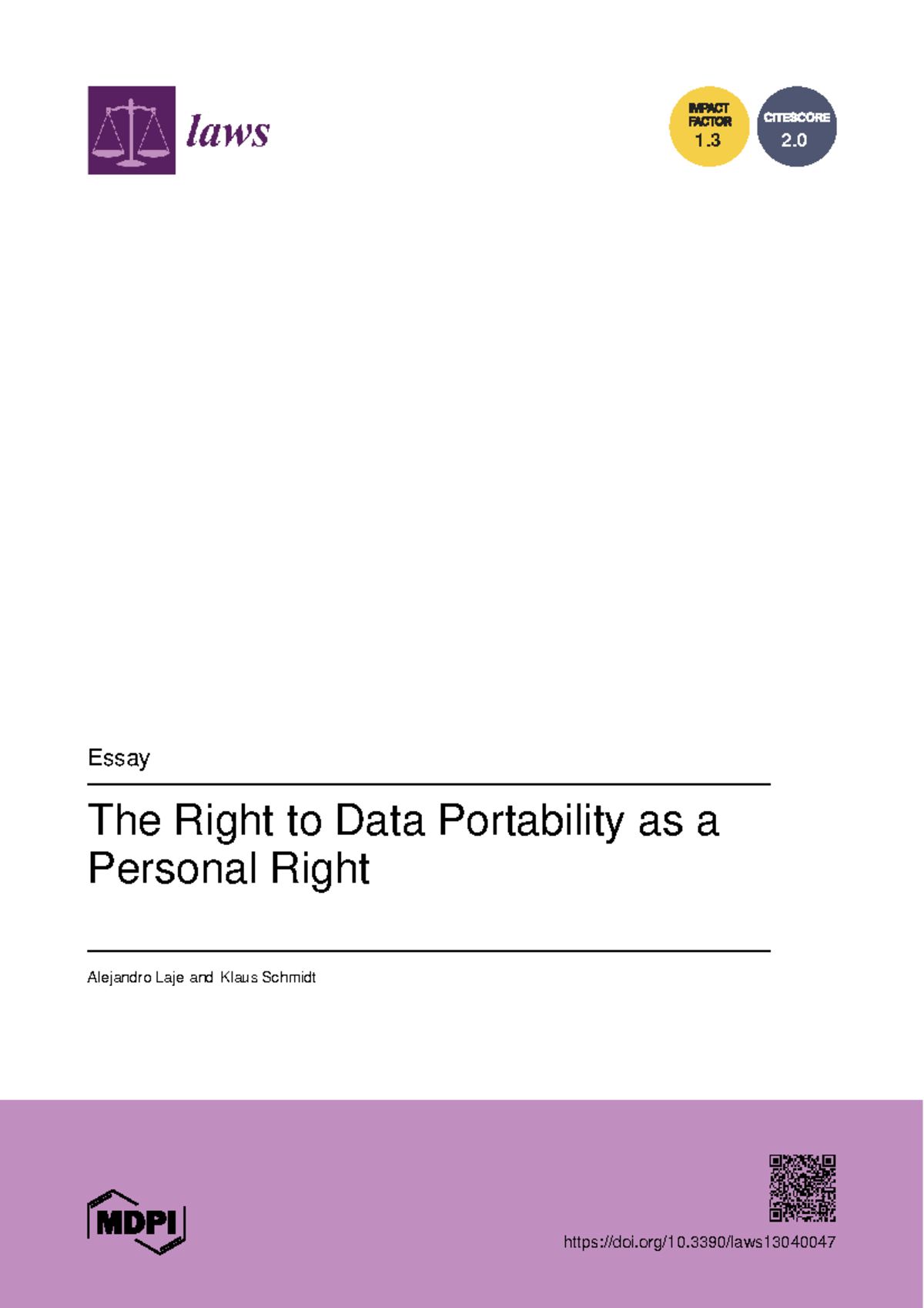Laws 13: Essay on Data Portability as a Personal Right in Argentina - Studocu