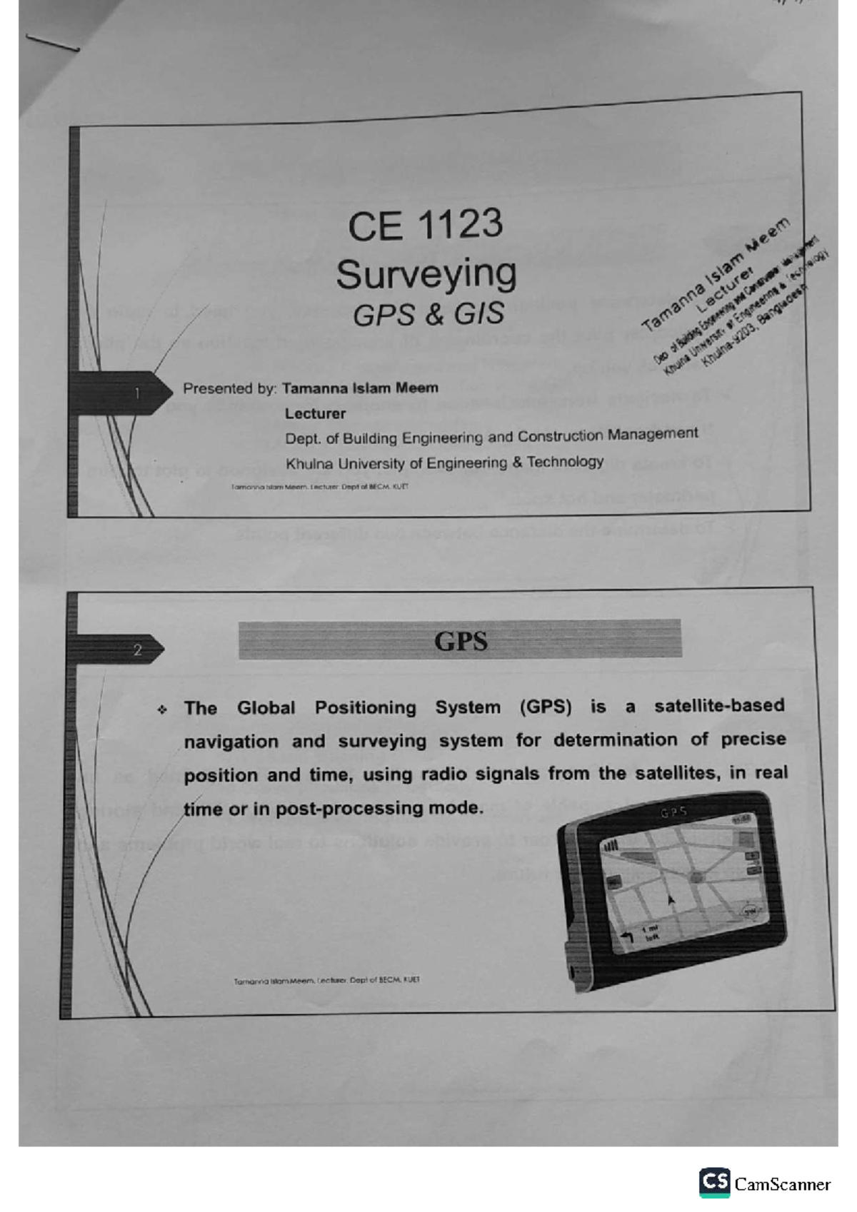 CE 1123 GPS & GIS Overview by Tamanna Islam Meem - Studocu