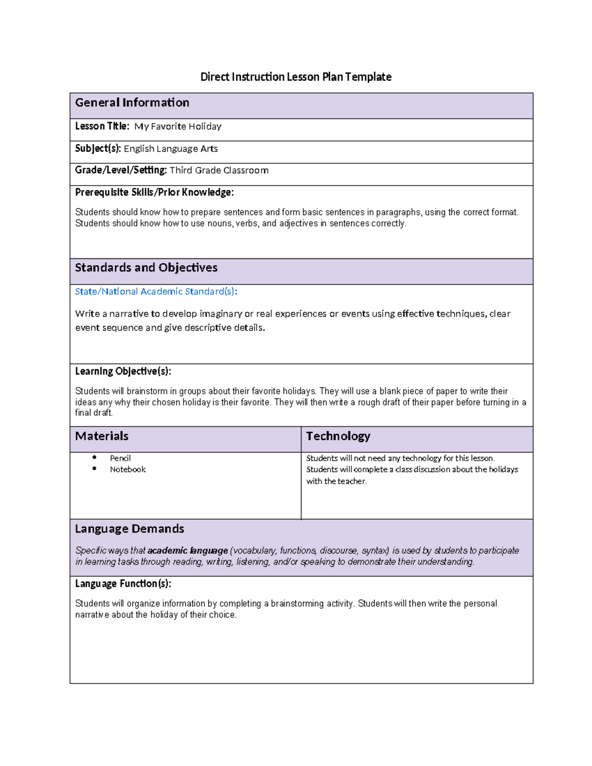 WGU TASK 1 - C909 Task 1 - Direct Instruction Lesson Plan Template General Information Lesson ...