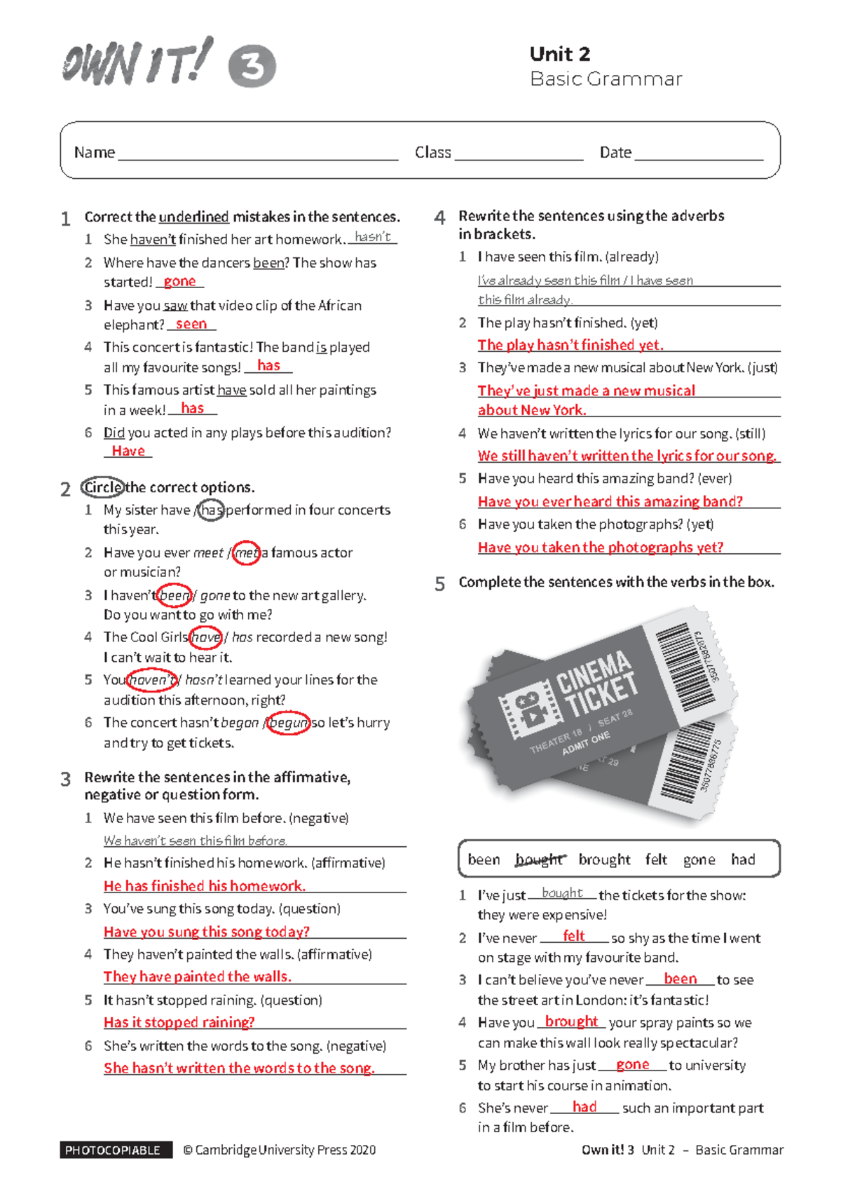Basic Grammar Unit 2 Exercises & Answers (2020 Edition) - Studocu