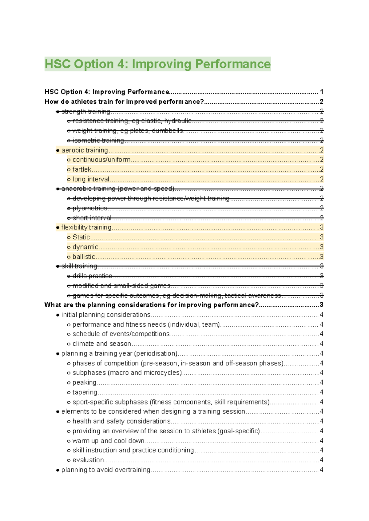 HSC Option 4: Performance Improvement Strategies in PDHPE - Studeersnel