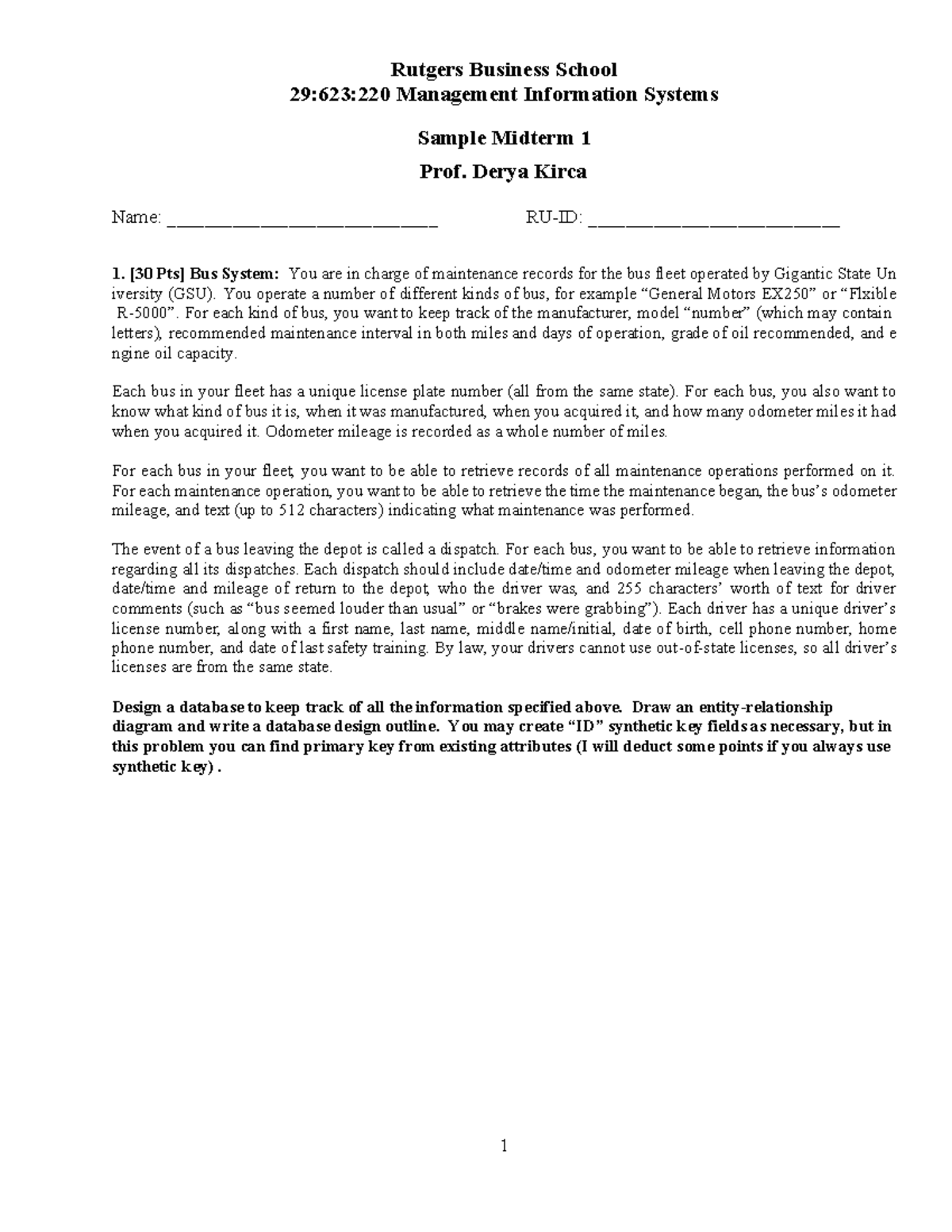 Sample Midterm 1 for 29:623:220 Management Information Systems - Studocu