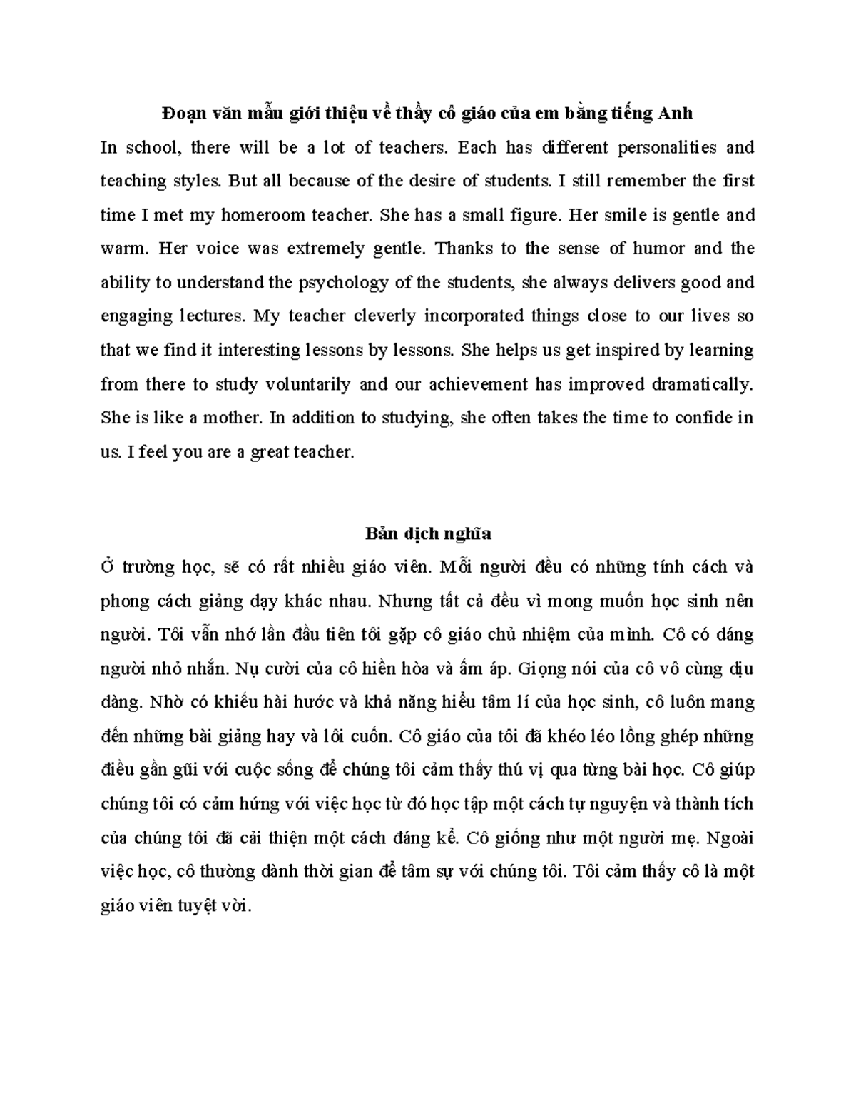 Bài nói thi tài năng - FGFGHF: Giới thiệu về thầy cô và bạn bè - Studocu