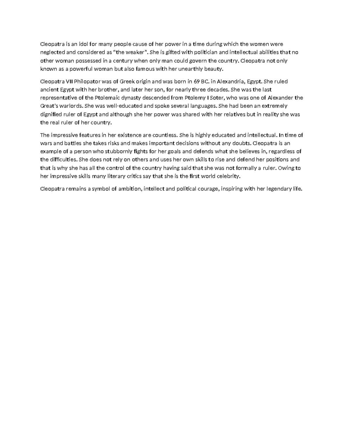 Cleopatra: An Icon of Power and Ambition - Homework - Studocu