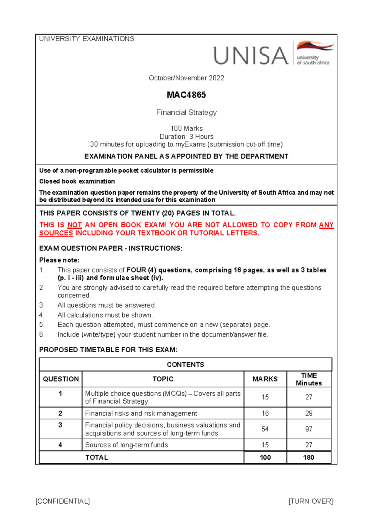 MAC4865 2022 Financial Strategy Exam Question Paper - Studocu