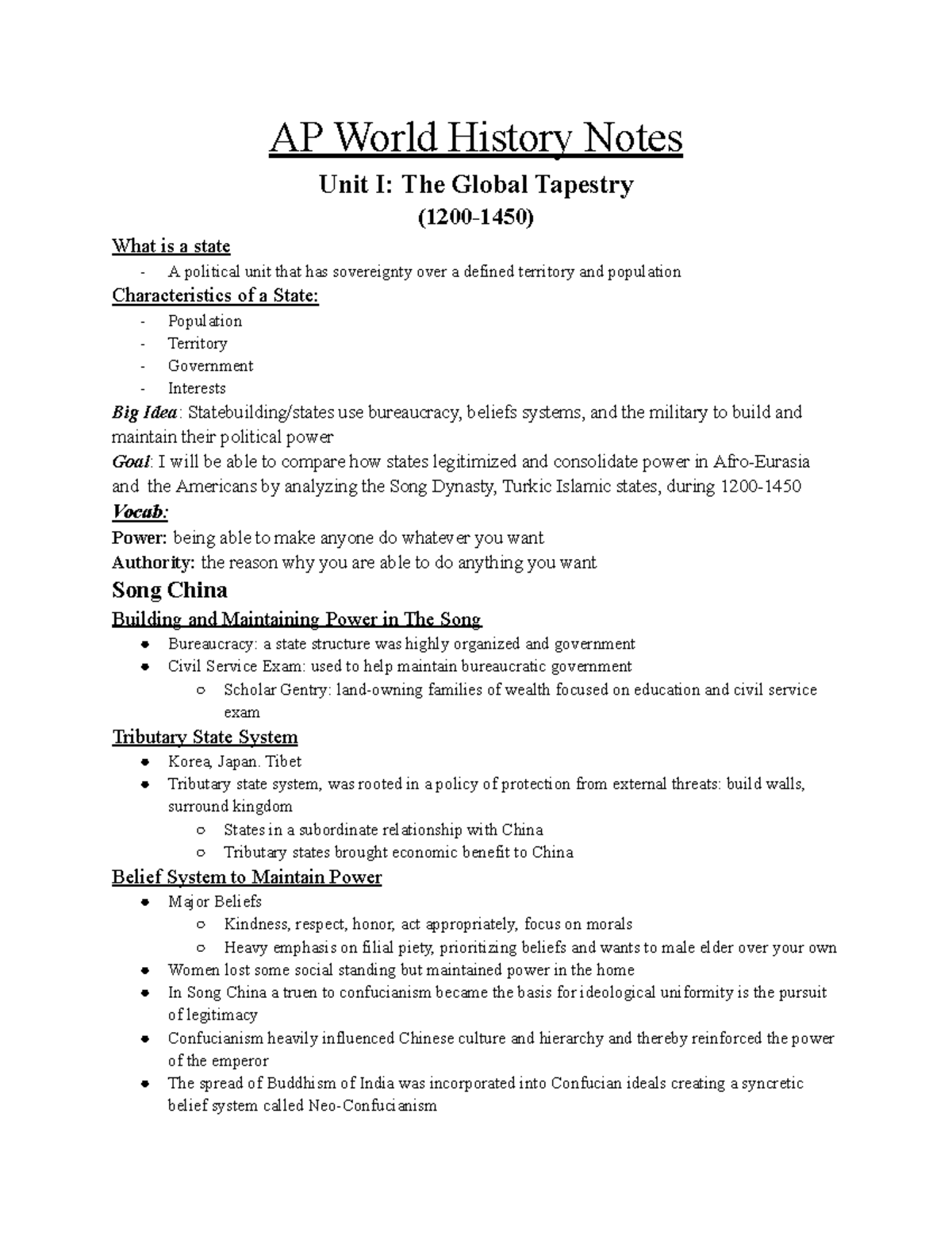 AP World History Notes: Unit I - The Global Tapestry Analysis - Studocu