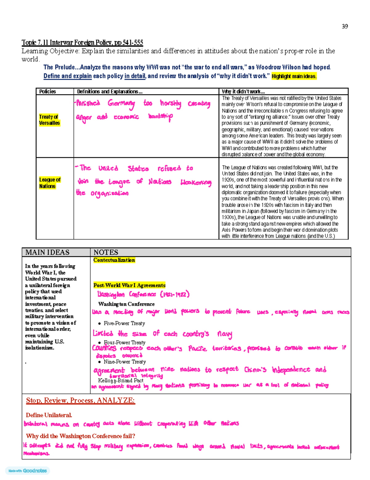 Amsco 2020 APUSH Unit 7 Guided Reading: Interwar & WWII Policies - Studocu
