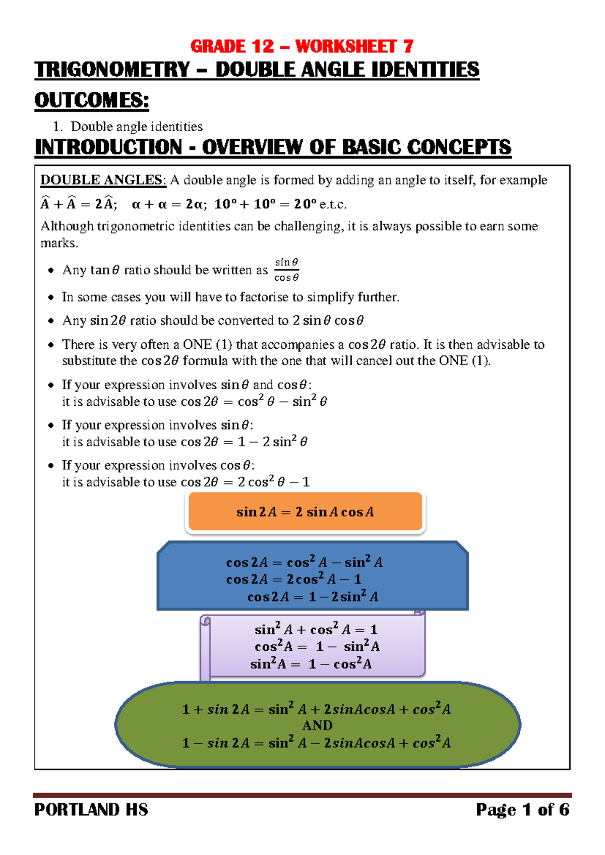 TERM 1 - WS 7 Trigonometry 2 Double Angles - TRIGONOMETRY – DOUBLE ...