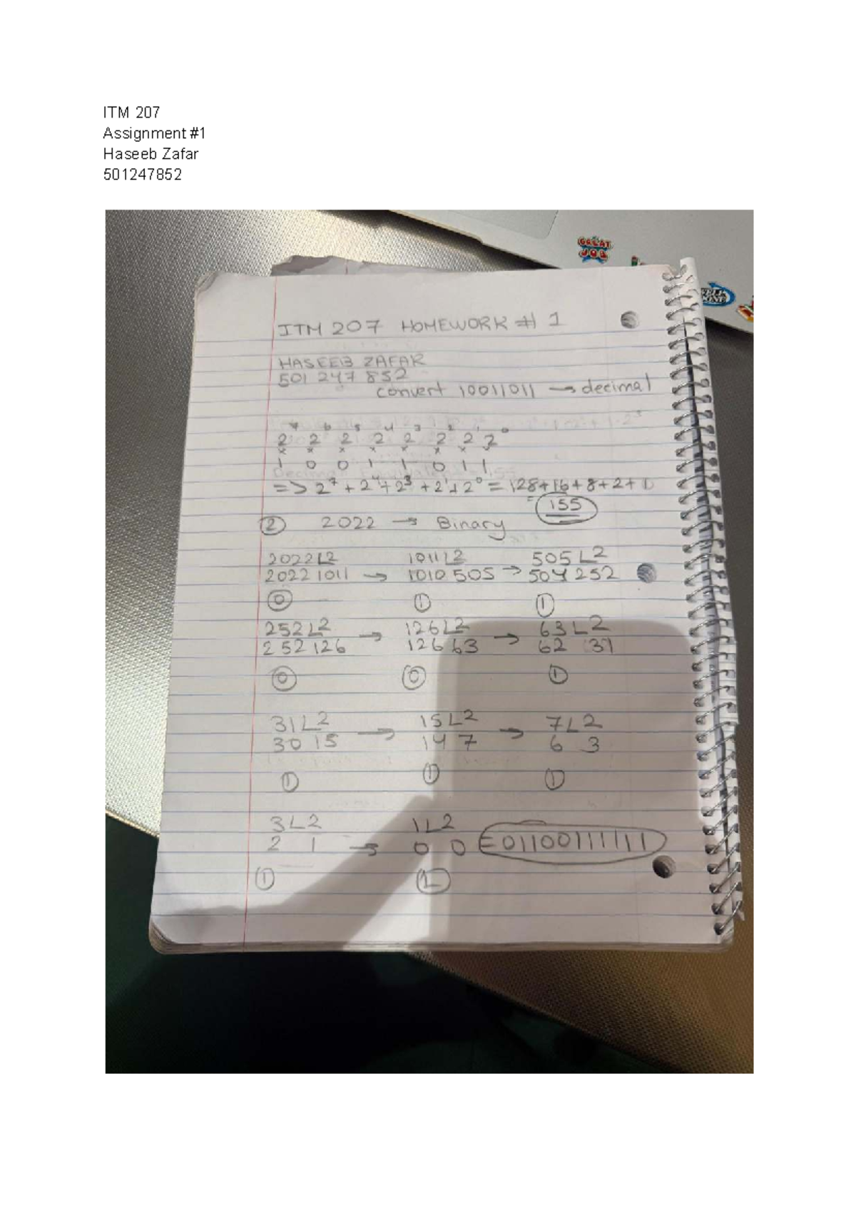 ITM 207 - Homework #1: Conversions of Binary, Octal, and Hexadecimal ...