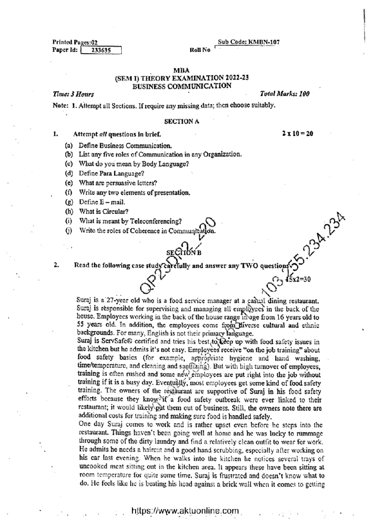 MBA (SEM I) Business Communication Exam Notes - KMBN 107, Apr 2023 ...