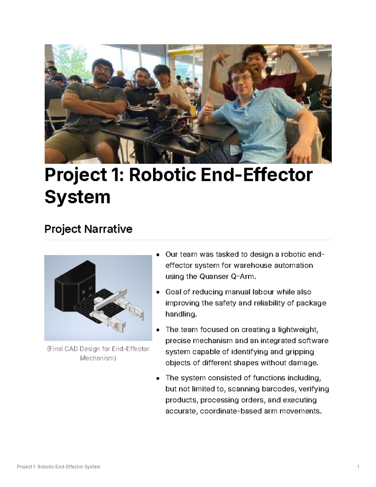 P1 Learning Portfolio: Robotic System Project Narrative - Studocu